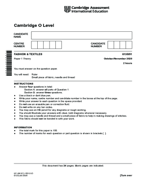 Fillable Online Cambridge O Level - 14-16 Year Olds International ...