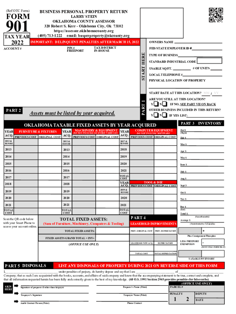 Fillable Online Form OTC-901 Business Personal Property Rendition ...