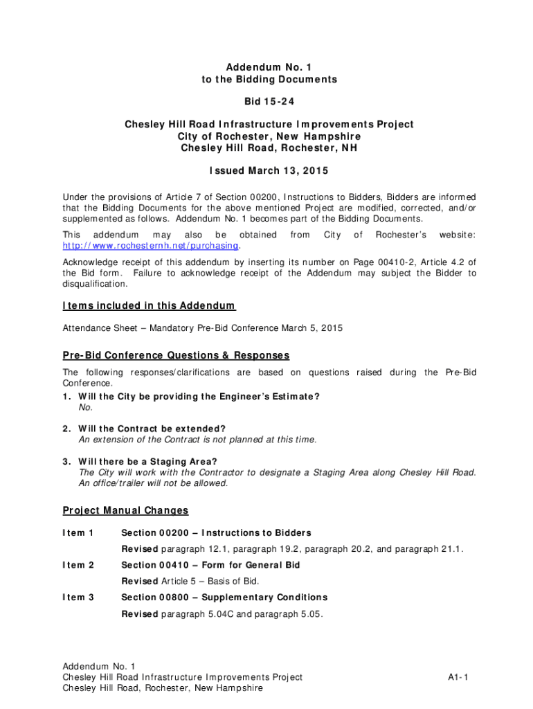 Fillable Online Addendum No. 1 to the Bidding Documents Bid 15-24 ...