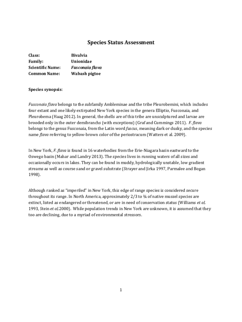 Fillable Online Species Assessment for Wabash pigtoe. Species ...