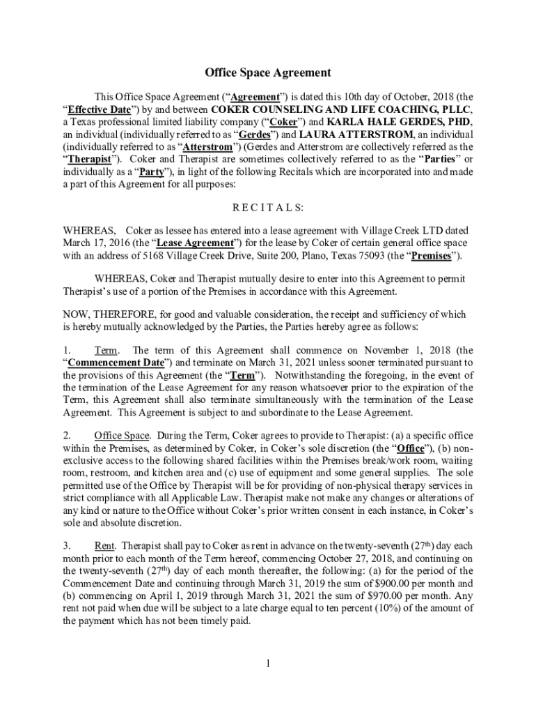 Fillable Online Free Office Space Lease Agreement Templates (WordPDF ...