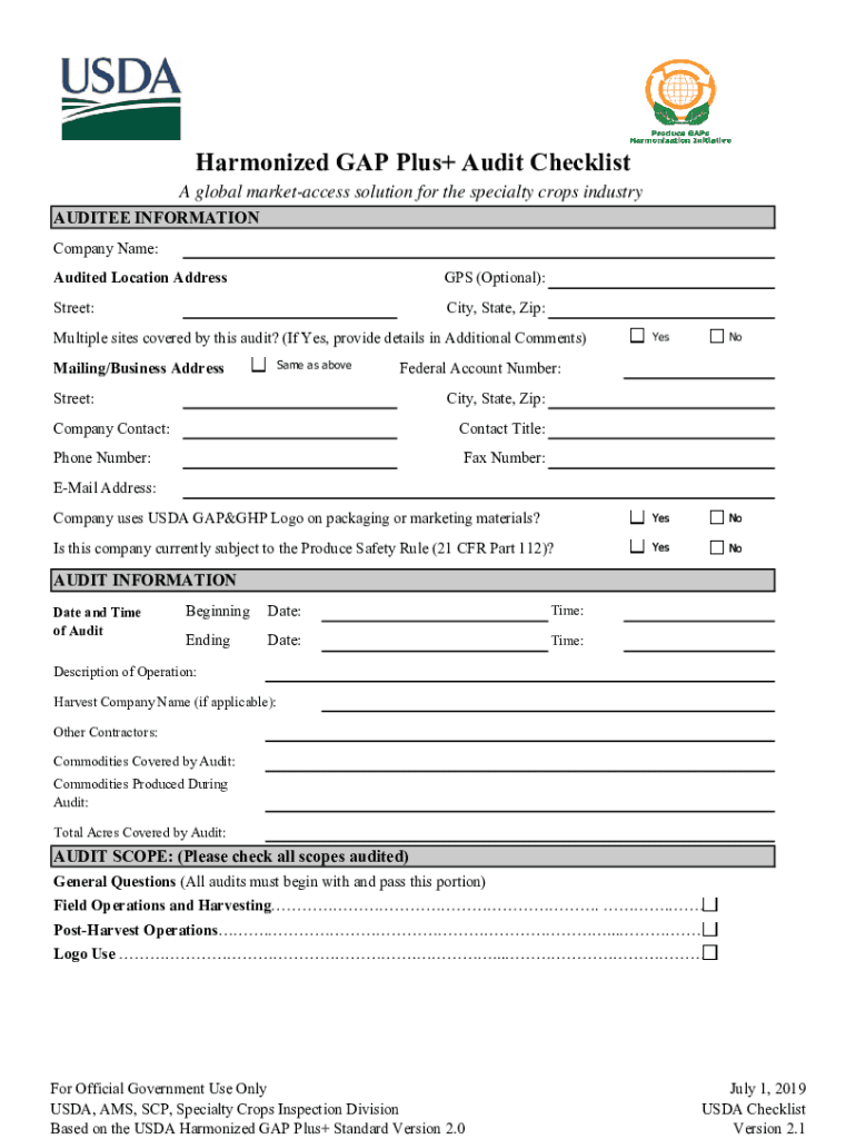 Fillable Online USDA Updates Harmonized GAP Plus+ Audit Standard and ...