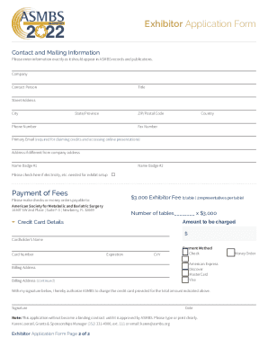 Fillable Online Exhibitor Application Form - ASMBS re-UNITED Fax Email Print - pdfFiller