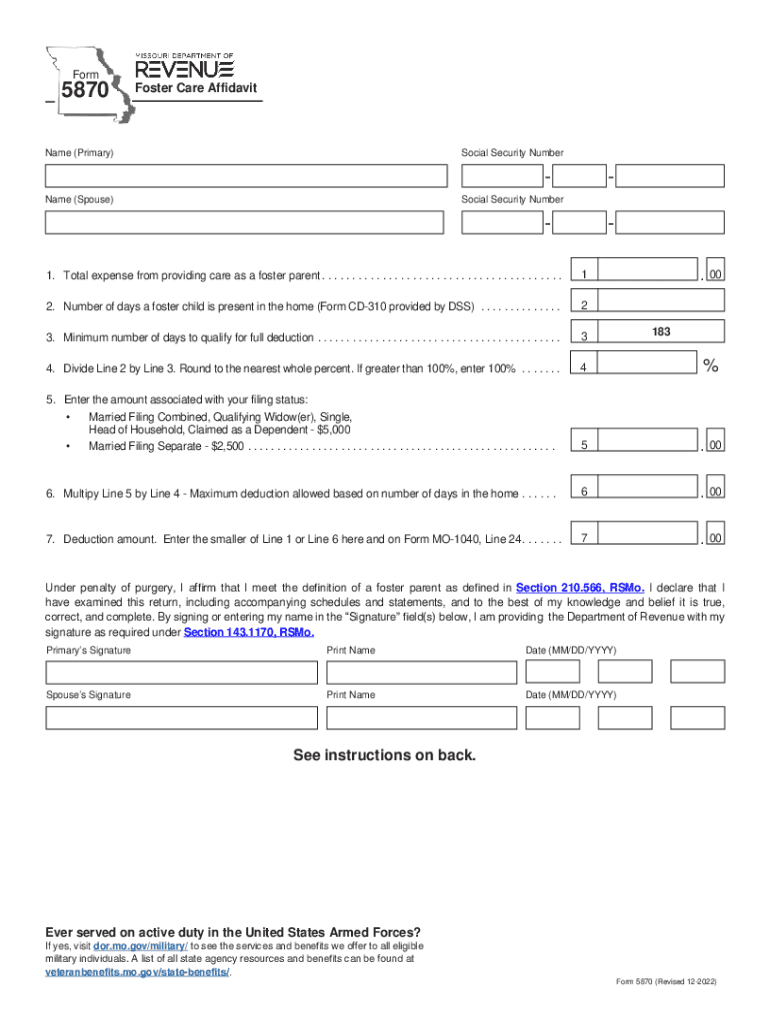 Missouri Foster Care Affidavit Form 5870 - Blank Fillable Template ...