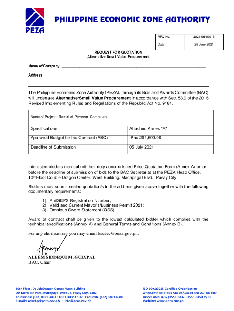 Fillable Online The Philippine Economic Zone Authority (PEZA), through ...
