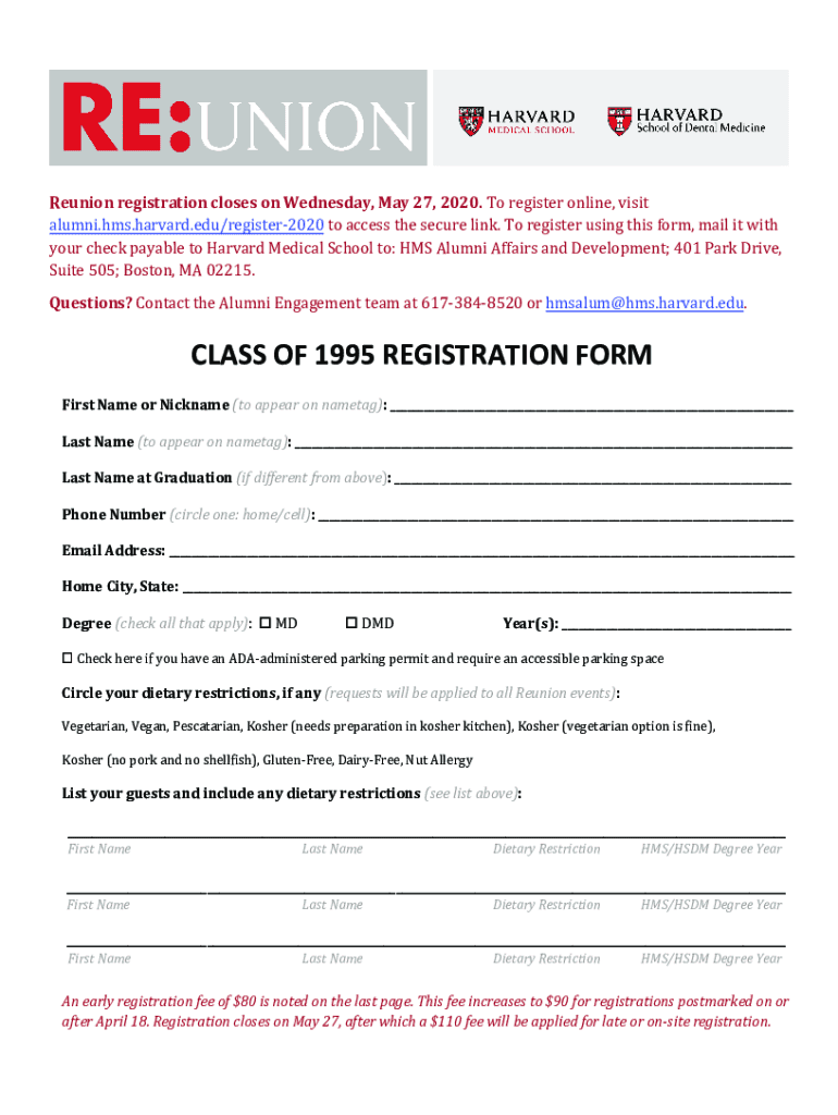 Fillable Online alumni.hms.harvard.edusitesgClass of 1975 Reunion ...
