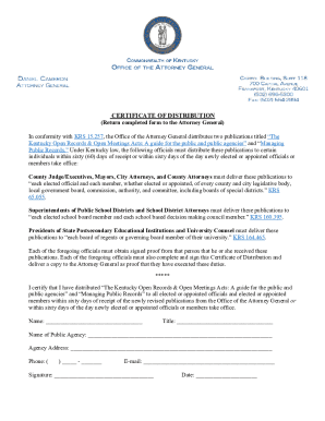 Fillable Online CERTIFICATE OF DISTRIBUTION (Return completed form to ...