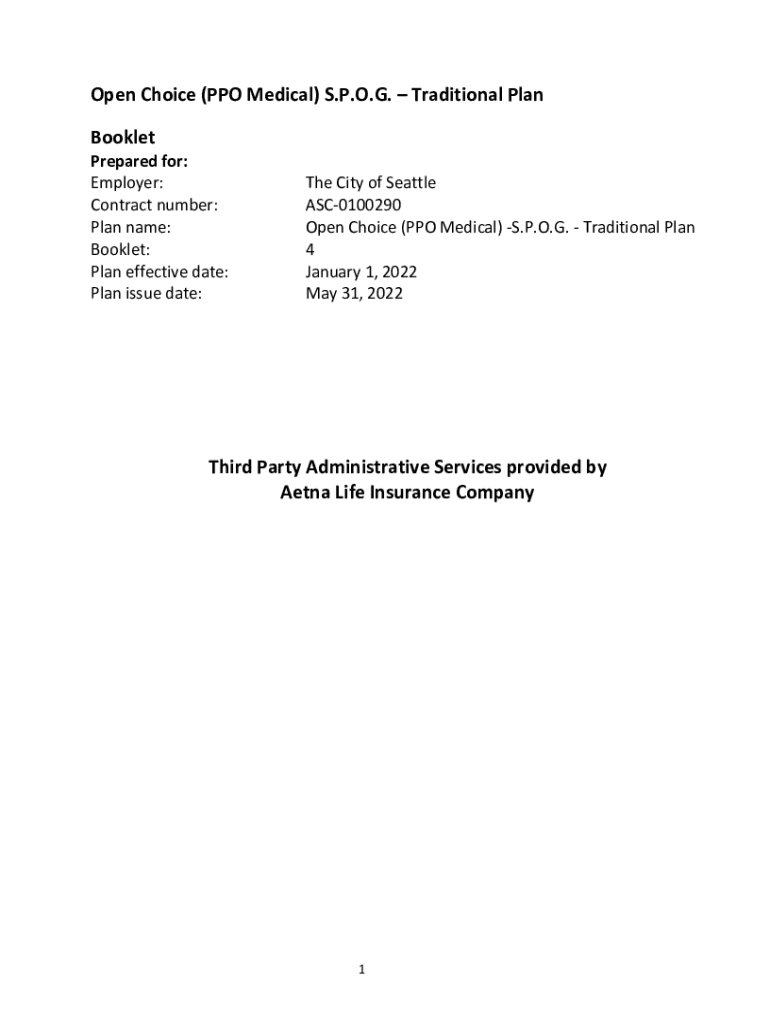 Fillable Online Open Choice (PPO Medical) S.P.O.G. Traditional Plan ...