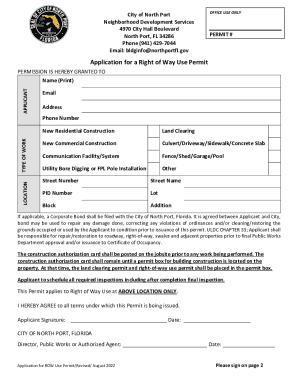 Fillable Online Application for a Right of Way Use Permit Fax Email ...