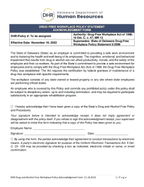 Fillable Online Drug-Free Workplace Policy Statement Acknowledgment ...