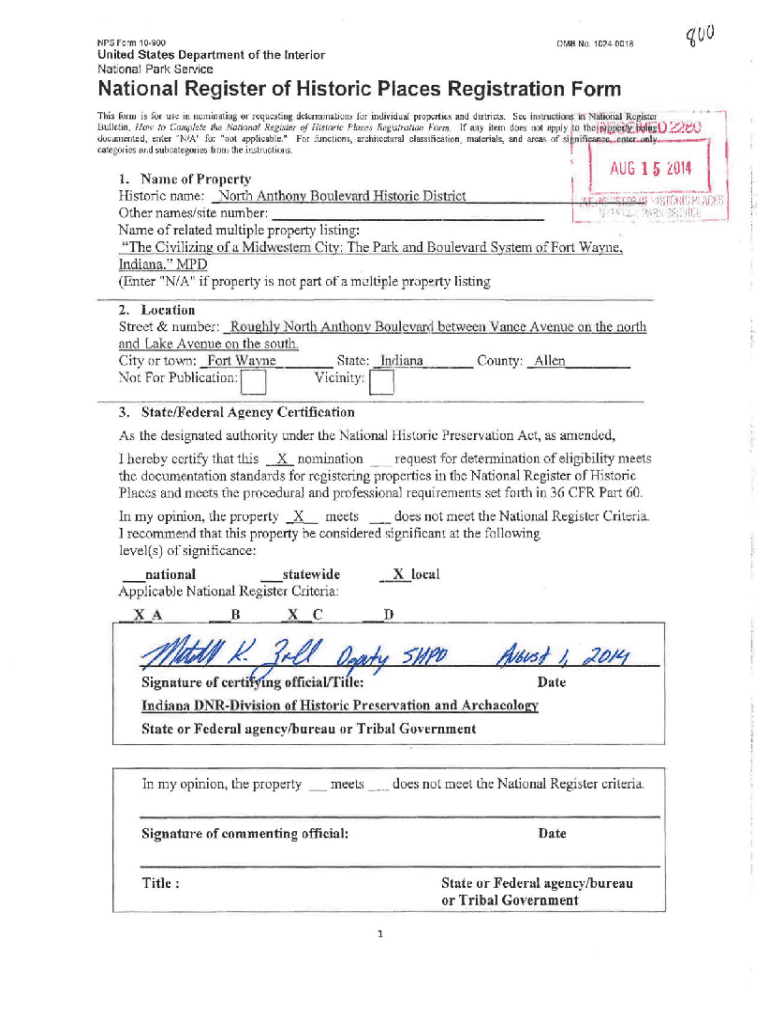 Fillable Online North Anthony Boulevard Historic District. Identifier (file name) Fax Email ...