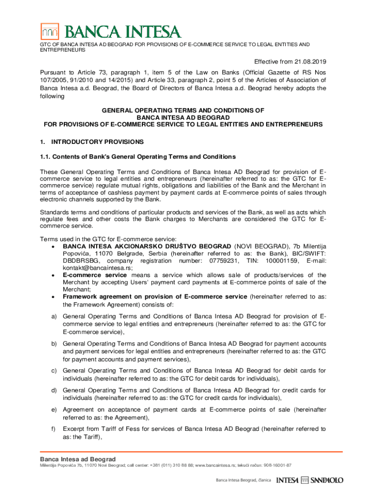 Fillable Online gtc of banca intesa ad beograd for provisions of e ...