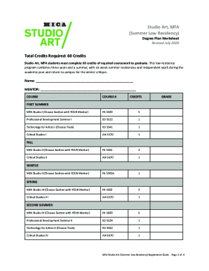 Fillable Online Degree Plan Worksheet Studio Art, MFA (Summer Low ...