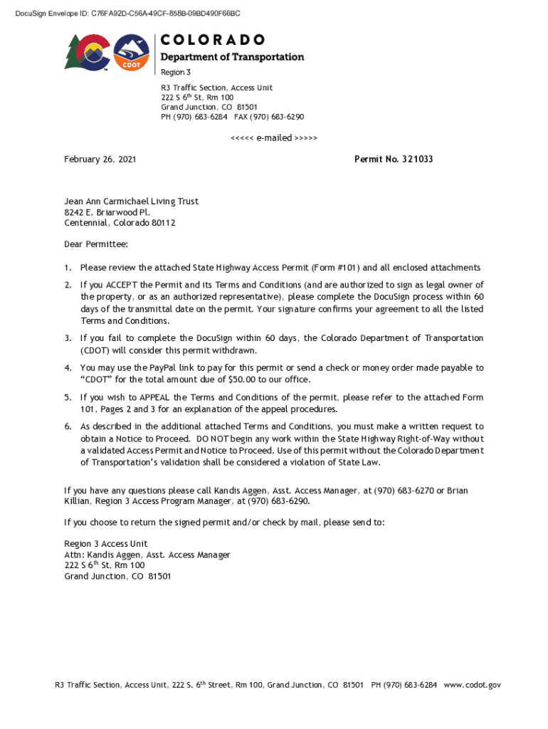 Fillable Online Access Permits Regional Offices - Colorado Department ...