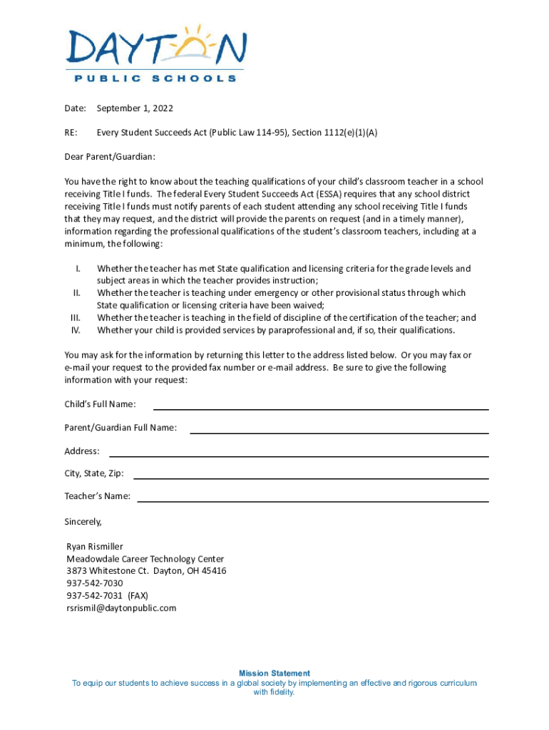 Fillable Online Every Student Succeeds Act (ESSA)U.S. Department ...