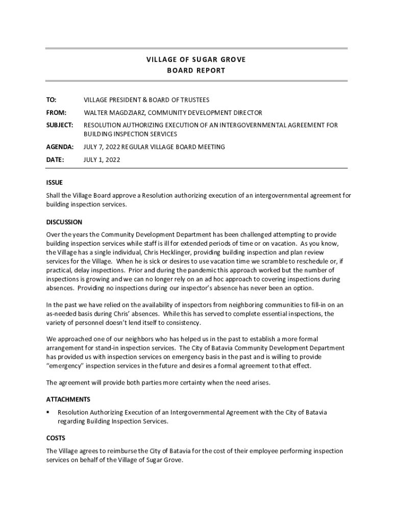 Fillable Online village of sugar grove board report - E-Gov Link Fax ...
