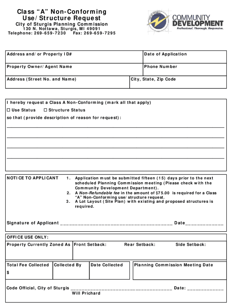 Fillable Online Class A Non-Conforming Use/Structure Request - E-Gov ...