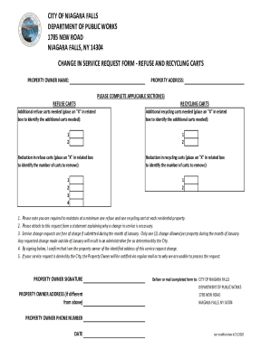 Fillable Online change in service request form - refuse and recycling ...