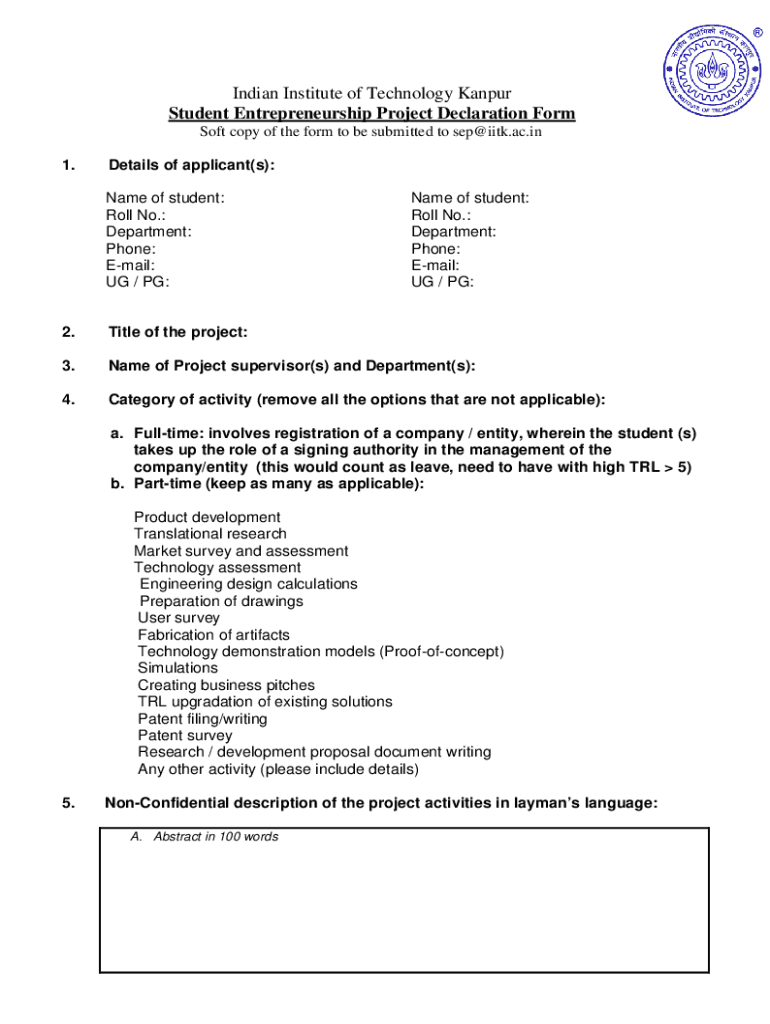 Fillable Online Institute Forms - IIT Kanpur Fax Email Print - pdfFiller