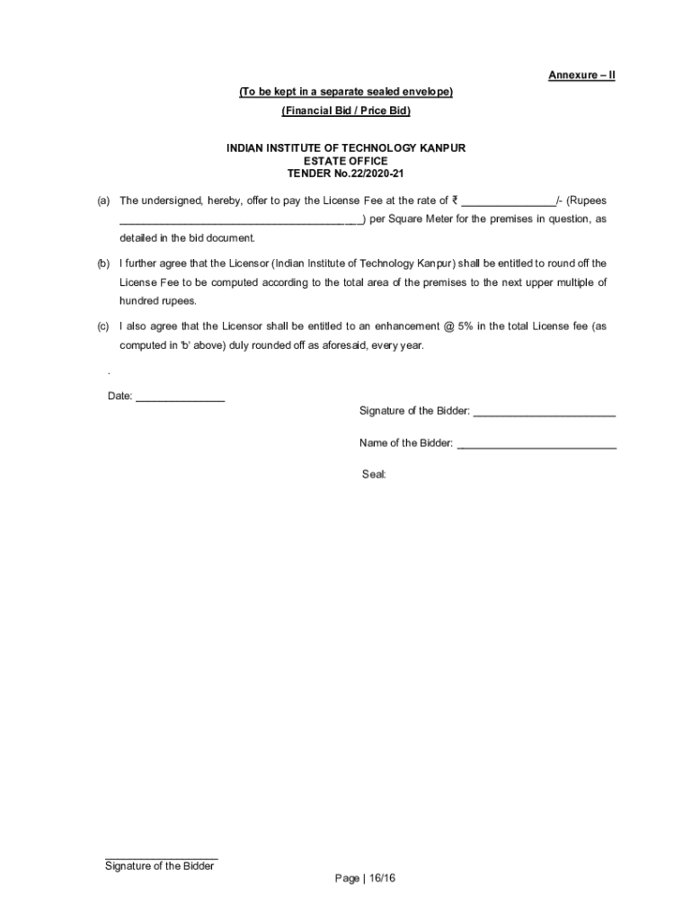 Fillable Online Financial Bid-Annexure-II Sample ClausesLaw Insider Fax Email Print - pdfFiller