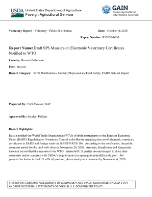Fillable Online Report Name:Draft SPS Measure on Electronic Veterinary ...