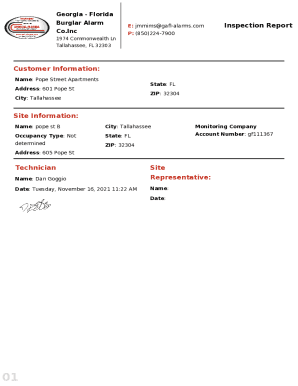 Fillable Online Technician Site Representative: Inspection Report Fax ...