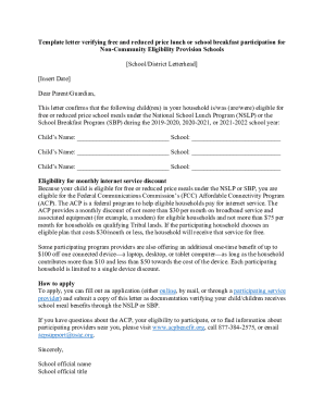 Fillable Online Template letter verifying free and reduced price lunch ...