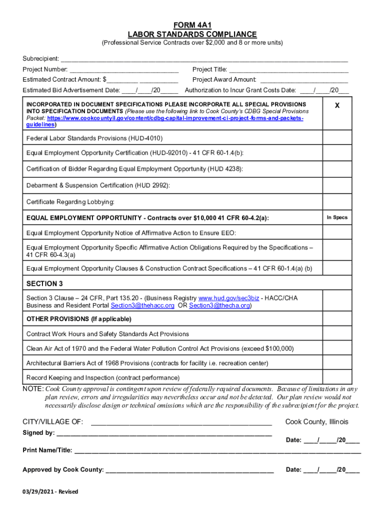 Fillable Online FORM 4A1 LABOR STANDARDS COMPLIANCE Fax Email Print - pdfFiller