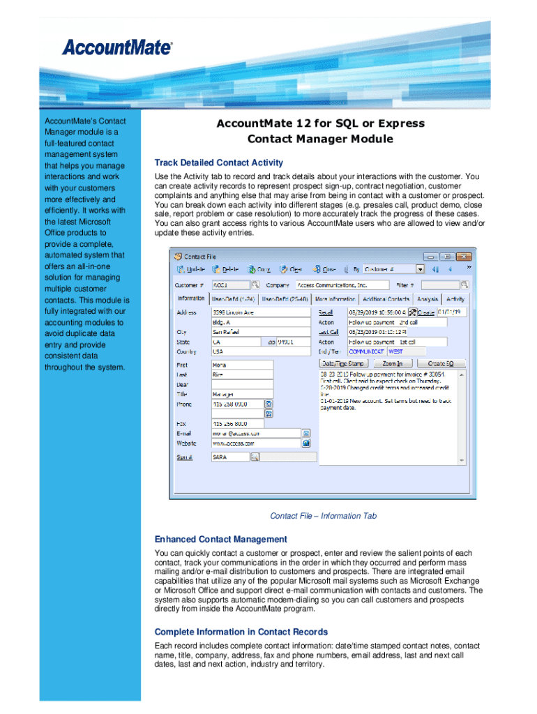 Fillable Online SQL Module Summary - AccountMate Software CorporationSQL Module Summary ...