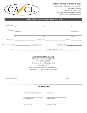 Fillable Online Visa Check/Debit Card Application - California ...