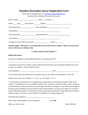 Fillable Online Royalton Recreation Soccer Registration Form Fax Email Print - pdfFiller
