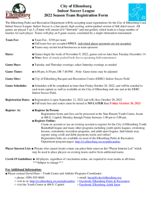 Fillable Online City of Ellensburg Indoor Soccer League 2022 Season Team Registration Form Fax ...