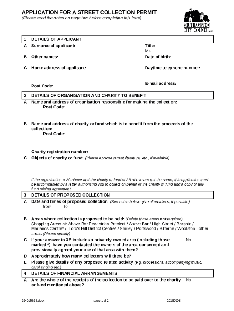 Street Collection application Doc Template | pdfFiller