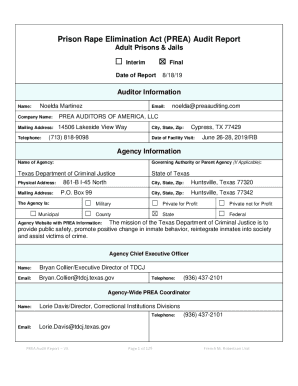Fillable Online PREA Facility Audit Report: Final - tdcj.texas.gov Fax ...