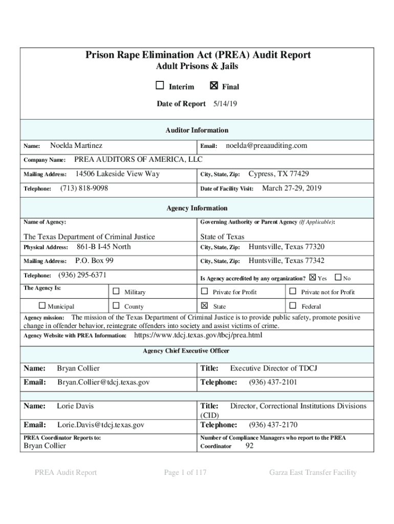 Fillable Online Prison Rape Elimination Act - PREA - TexasPrison Rape ...