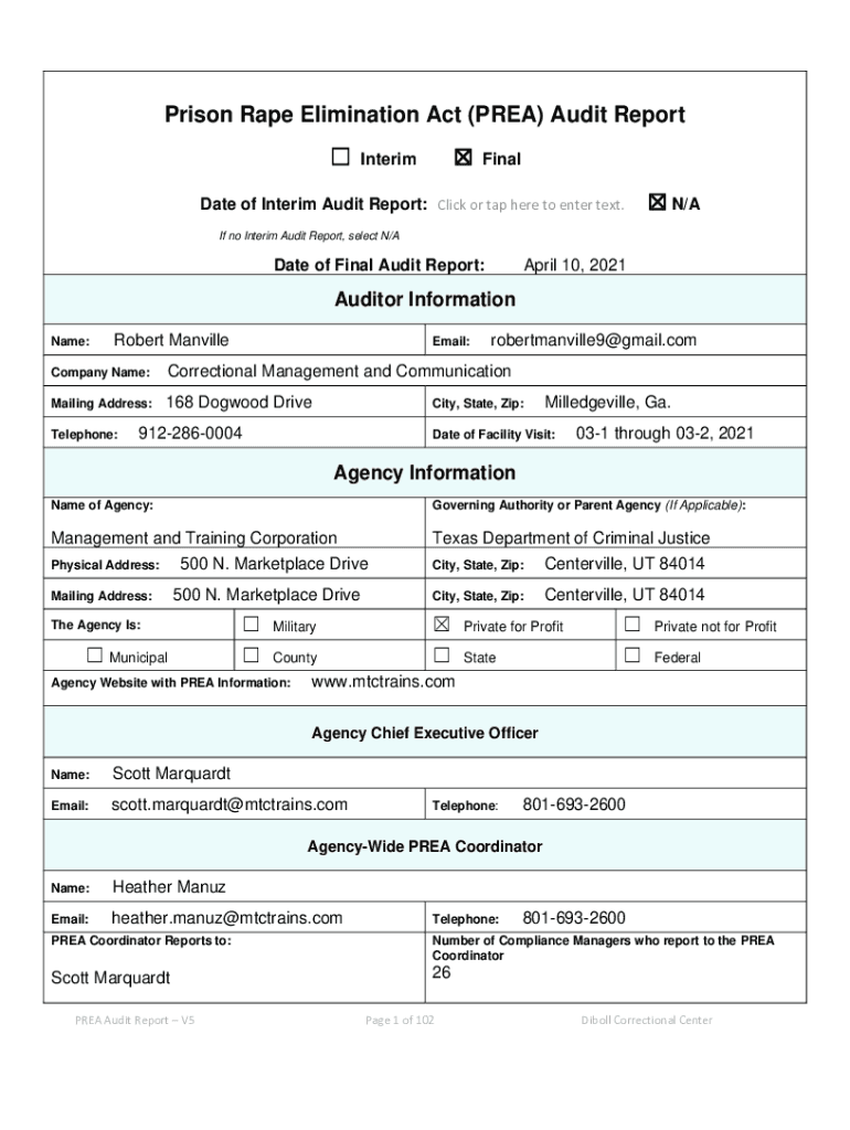 Fillable Online mn.govdocassetsPrison Rape Elimination Act (PREA) Audit ...