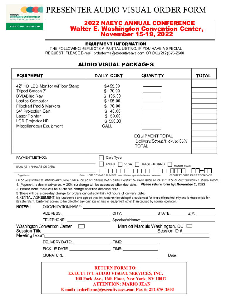 Fillable Online presenter audio visual order form - NAEYC Fax Email ...