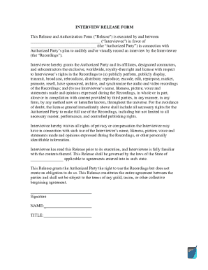 Fillable Online Interview Release Form. Interview Release Template Fax ...