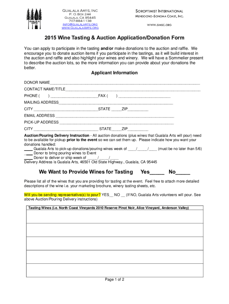 Fillable Online gualalaarts.org wp-content uploads2015 Wine Tasting ...