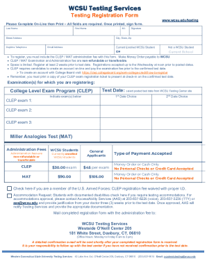 Fillable Online Western Connecticut State University CLEP Registration ...