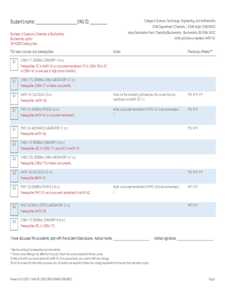 Fillable Online SOAR Department: Chemistry SOAR Major: CHEM BIOC Fax ...