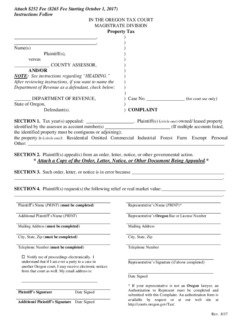 Fillable Online Tax Court Home - Oregon Judicial DepartmentCourt and ...