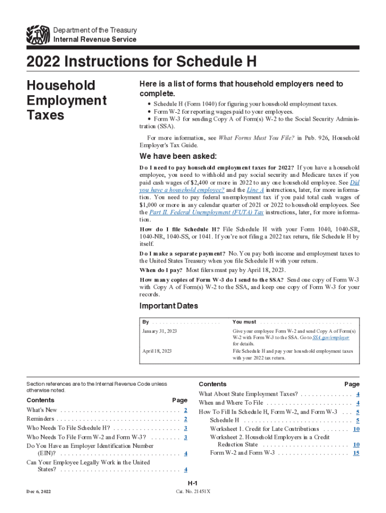 Fillable Online About Schedule H (Form 1040), Household Employment ...