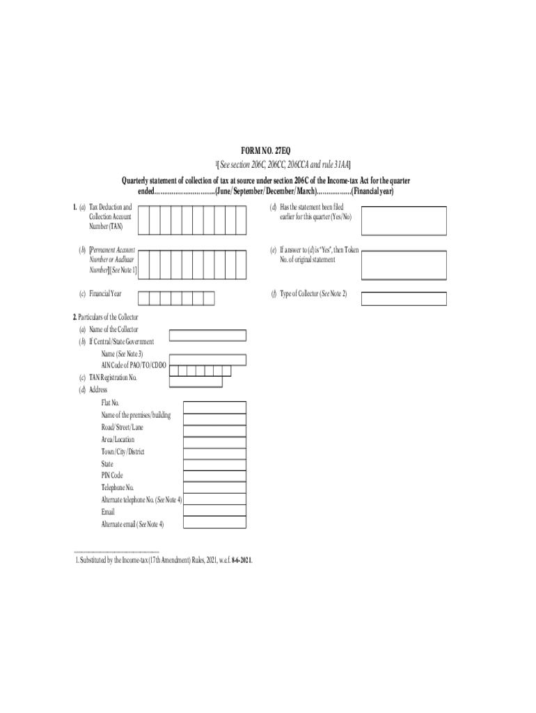 Fillable Online incometaxindia gov Quarterly statement of collection of ...