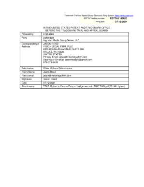 Fillable Online TTAB Motion to Vacate Entry of Judgement v2 - File This ...