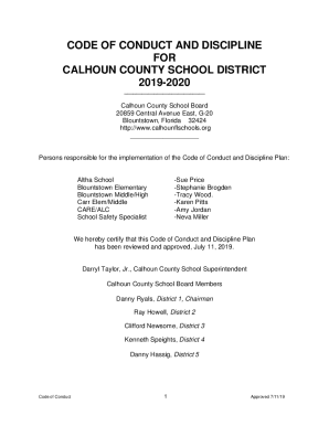Fillable Online Code of Conduct / Student Handbook - Calhoun County ...