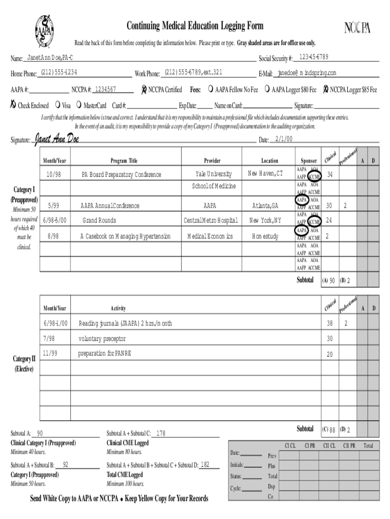 Fillable Online cme logging form aug 99. cme logging form aug 99 Fax ...