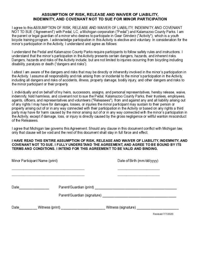 Fillable Online ASSUMPTION OF RISK, RELEASE AND WAIVER OF LIABILITY ...