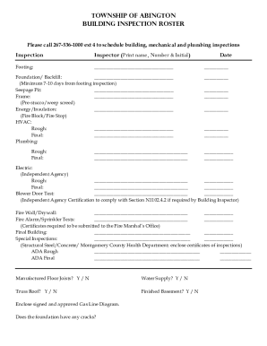 Fillable Online TOWNSHIP OF ABINGTON BUILDING INSPECTION ROSTER ... Fax ...