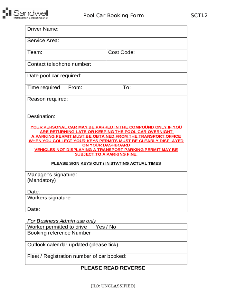 Pool car booking Doc Template | pdfFiller